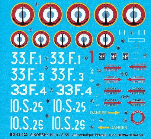 Berna Decals 48123N Sikorsky H-19 (S-55) of French Aeronavale over Algeria & France (5 schemes)