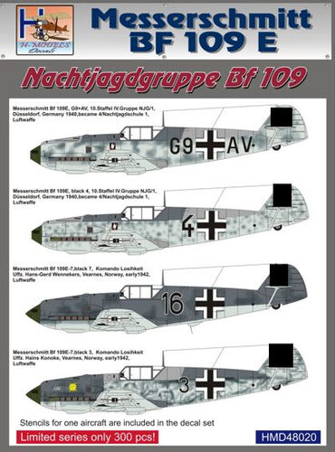 H-Model Decals D48020 Messerschmitt Bf-109 E Nachtjagdgruppe - Part 1