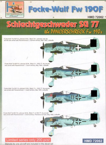 H-Model Decals D72062 Focke-Wulf Fw-190 F - Schlachtgeschwader SG 77