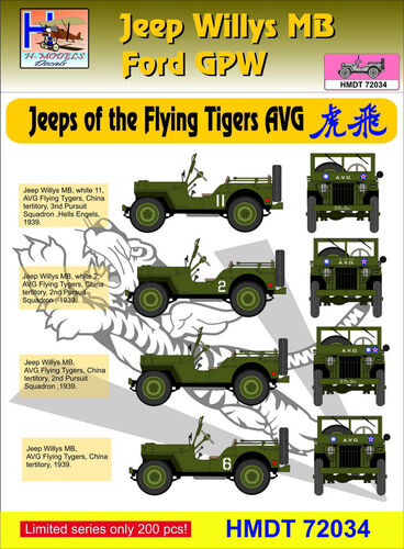 H-Model Decals T72034 Willys Jeep MB/Ford GPW: 'Flying Tigers' Jeeps