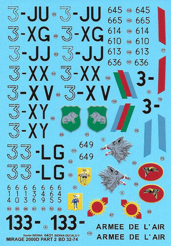 Berna Decals 32074 Dassault Mirage 2000 D Decals (7 schemes)