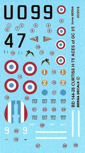 Berna Decals 14426 Curtiss H-75 (P-36) Aces of GC I/5