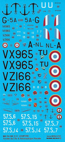 Berna Decals 72126 de Havilland Vampire Mk.5 - Aeronavale and Armee de l'Air Decals