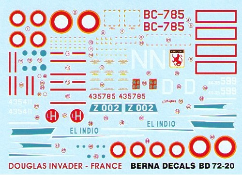 Berna Decals 72020 Martin B-26 C Invader in French Service (4 schemes)
