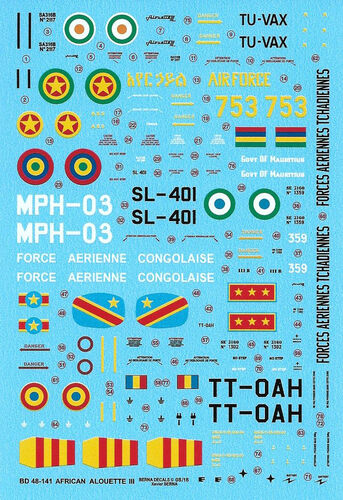 Berna Decals 48141 Sud-Aviation Alouette III African Air Forces
