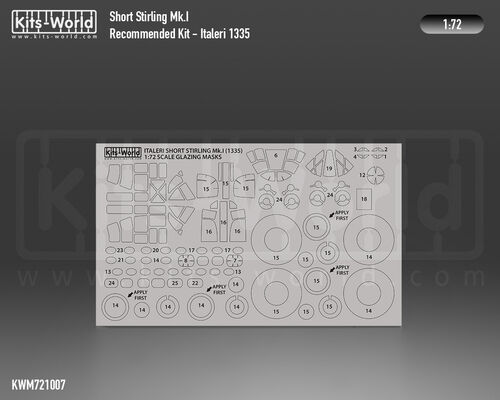 Kits World M721007 Short Stirling Mk.I wheels and canopy paint mask outside only (for Italeri 1335 kit)