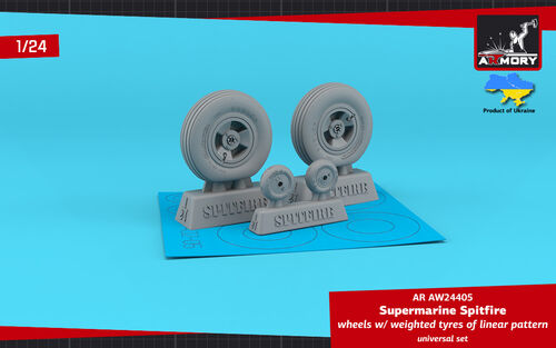 Armory Models Group AW24405 Supermarine Spitfire wheels w/ weighted tyres of linear pattern & 3-spoke hubs