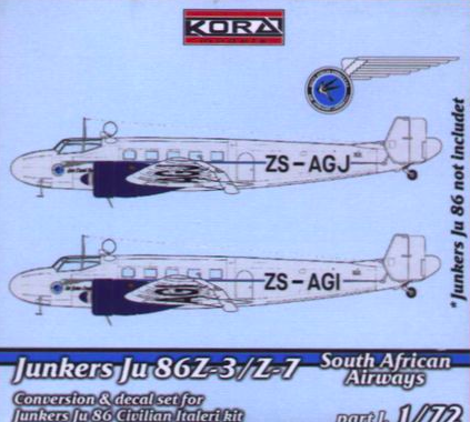 Kora Models C7250 Junkers Ju 86Z-3/ Z-7 S.African Airlines part I.