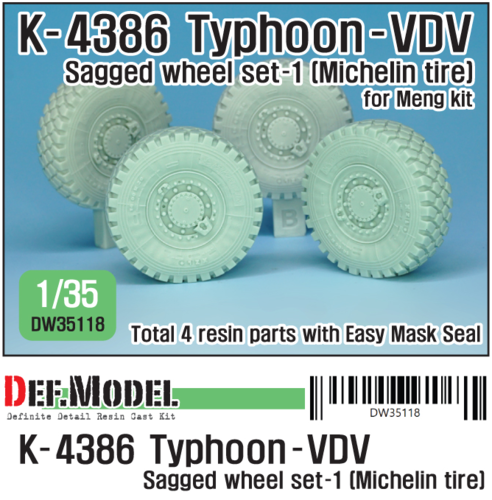 DEF Model DW35118 Russian K-4386 Typhoon-VDV Sagged wheel set 1- Michelin ( for meng 1/35)