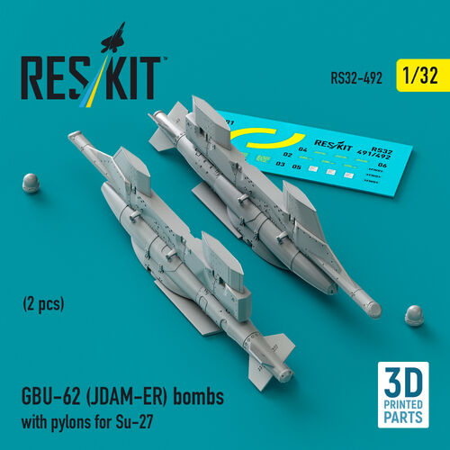 RES/KIT 32-0492 GBU-62 (JDAM-ER) Bombs With Pylons For Su-27 (2pcs) (3D Printed)