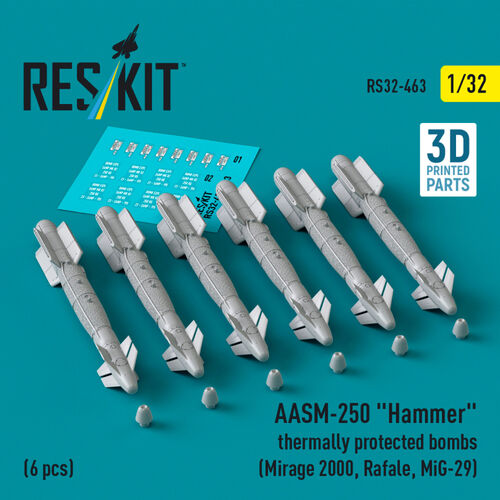 RES/KIT 32-0463 AASM-250 'Hammer' Thermally Protected Bombs (6 pcs) (Mirage 2000, Rafale, MiG-29) (3D Printed)