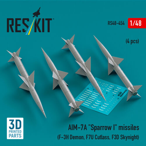 RES/KIT 48-0454 AIM-7A 'Sparrow I' Missiles (4 pcs) (F-3H Demon, F7U Cutlass, F3D Skynight) (3D Printed)