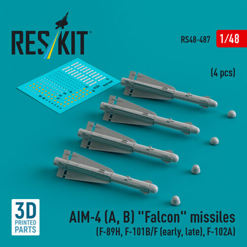 RES/KIT 48-0487 AIM-4 (A, B) 'Falcon' Missiles (4 pcs) (F-89H, F-101B/F (Early, Late), F-102A) (3D Printed)