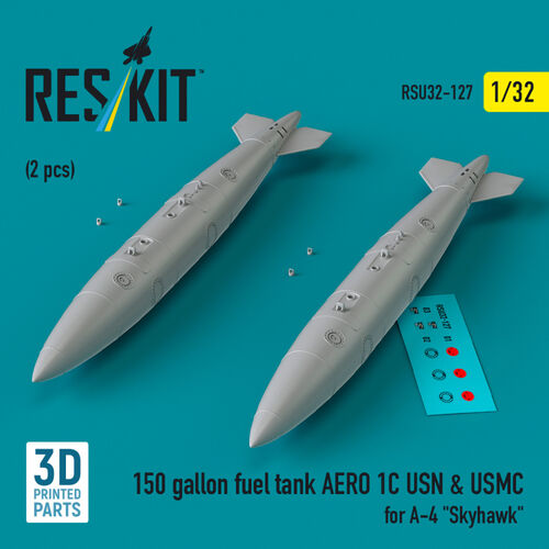RES/KIT U32-0127 150 Gallon Fuel Tank AERO 1C USN & USMC For A-4 'Skyhawk' (2 pcs) (3D Printed)