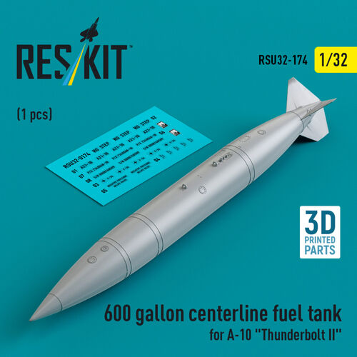 RES/KIT U32-0174 600 Gallon Centerline Fuel Tank For A-10 'Thunderbolt II' (1 pc) (3D Printed)