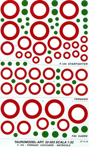 TAURO MODEL 32-503 F-104, F-86 and Tornado in AMI Service - Roundles