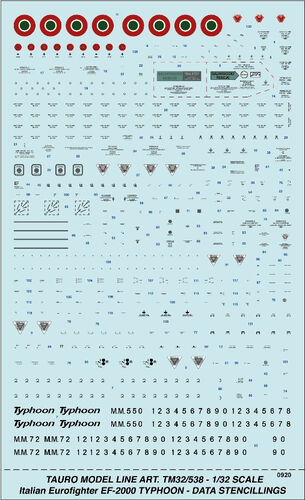 TAURO MODEL 32-538 Eurofighter EF-2000 Typhoon In Italian Service - Data Stencillings / Single And Tween Seats