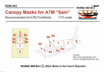 Rising Decals RDM002 Mitsubishi A7M Sam - Canopy Mask (for Fine Molds kits)