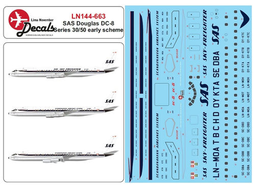Lima November Decals 144-663 DC-8-33/DC-8-53 - SAS First Colour Scheme