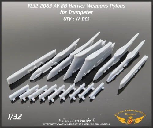 Flying Leathernecks 32-2063 McDonnell Douglas AV-8B Harrier - Weapons Pylons 3D-Printed (for Trumpeter kits)