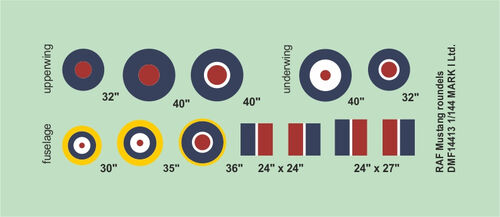 Mark I Decals DMF14413 RAF Mustang roundels & fin flashes (2 sets)