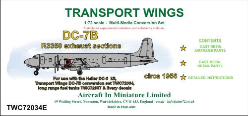 Aircraft In Miniature Ltd TWC72034E Douglas DC-7 B - R3350 Exhaust Section (for Heller DC-6 kits)