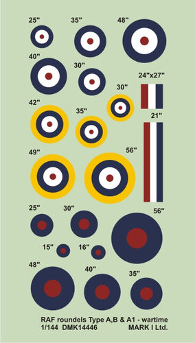 Mark I Decals DMK14446 RAF WWII roundels Type A, A1, B (2 sheets)