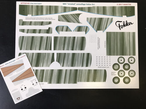 Aviattic ATT32143 Fokker Dr.I Triplane - WWI 'streaked' camouflage + interior (clear decal paper)