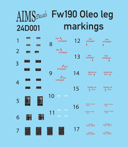 Aims 24D001 Focke-Wulf Fw-190 A-5/A-6 - Oleo Leg Markings (designed to be used with Airfix kits)