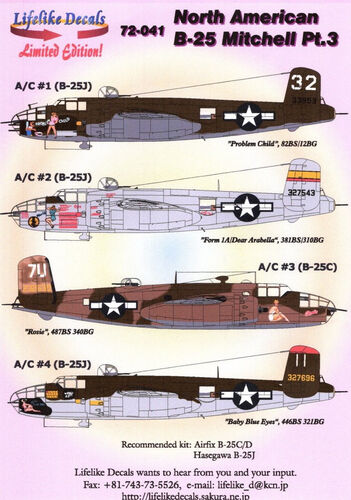 Lifelike Decals 72041 North American B-25 Mitchell Part 3 (4 schemes)