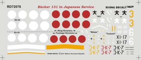 Rising Decals RD72076 Bucker Bu-131 in Japanese Service (8 schemes)