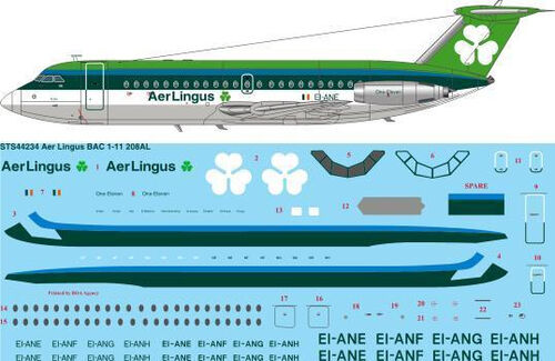 26 Decals STS44234 BAC 111-208AL - Aer Lingus 1970s livery