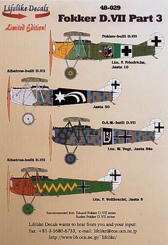 Lifelike Decals 48029 Fokker D.VII Part 3 (4 schemes)