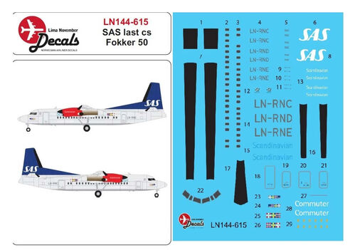 Lima November Decals 144-615 Fokker 50 - SAS New Colour Scheme