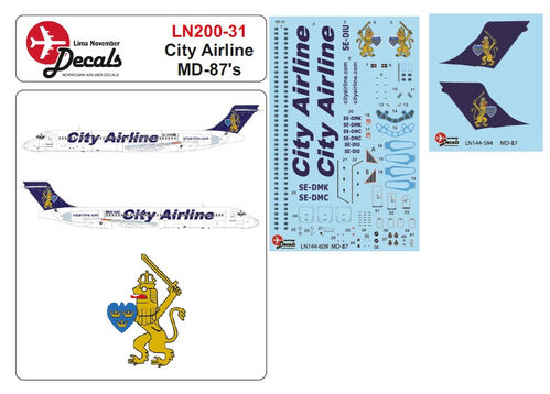 Lima November Decals 200-31 McDonnell-Douglas MD-87 - City Airline SE-DMC (Sweden) Scheme