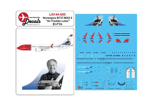 Lima November Decals 144-605 Boeing 737 Max 8 - Norwegian EI-FYA "Sir Freddie Laker"