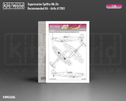 Kits World M24006 Supermarine Spitfire Mk.IXc - Canopy and Wheel Mask (designed to be used with Airfix A17001 kit)