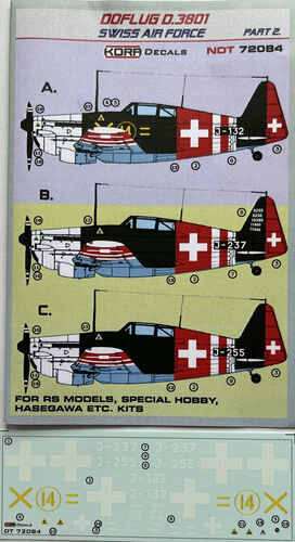 Kora Models NDT72084 Doflug D.3801 Swiss Air Force Part 2. (For RS Models, Special Hobby, Hasegawa, etc.)