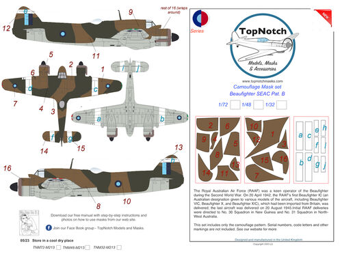 TopNotch 48-M213 Bristol Beaufighter - SEAC Pattern B camouflage pattern paint masks