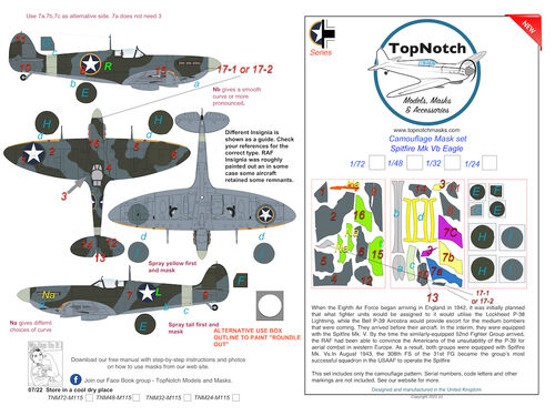TopNotch 32-M115 Supermarine Spitfire Mk.Vb Eagle - camouflage pattern paint masks (for Revell and Tamiya kits)