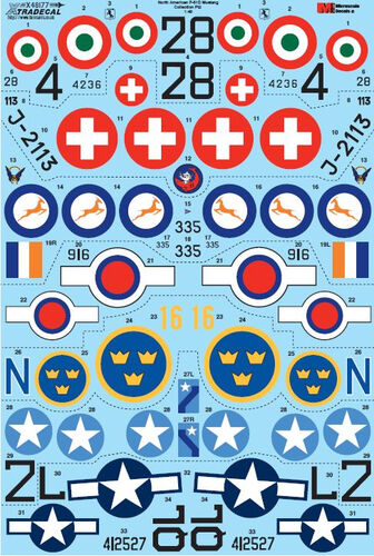 Xtradecal 48177 North American P-51 D Mustang Bubbletops Part 2 International operators (7 schemes)