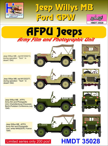 H-Model Decals T35028 Willys Jeep MB/Ford GPW: Army Film and Photographic Unit (AFPU) Jeeps