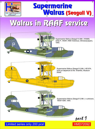 H-Model Decals D72092 Supermarine Walrus Mk.I / Seagull Mk.V in RAAF Service (Part 1)
