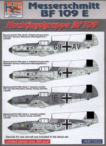 H-Model Decals D72023 Nachtjagdgeschwader Messerschmitt Bf-109 E