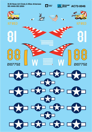 Microscale 72046 Martin B-26 B/C Marauder Nose Art: Cindy and Miss Arkansas BG 444th BS 320th