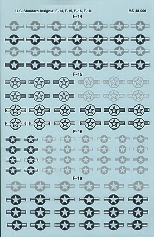 Microscale 48006 US Standard Insignia for: F-14 Tomcat, F-15 Eagle, F-16 Falcon and F/A-18 Hornet