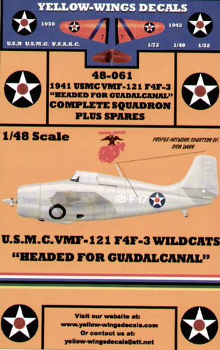 Yellow Wings 48061 Grumman F4F-3 Wildcat VMF-121 Guadalcanal Markings