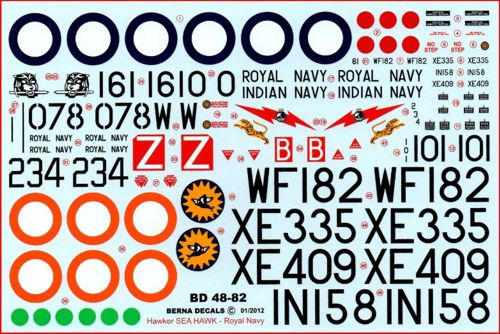 Berna Decals 48082 Hawker Sea Hawk (4 schemes)