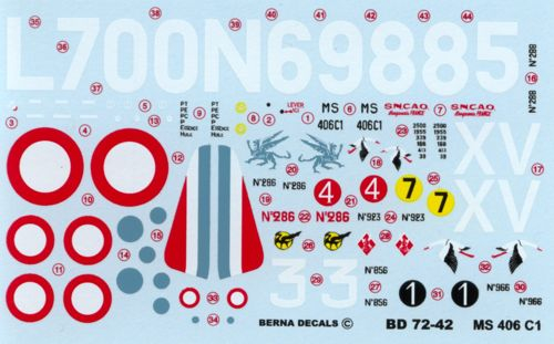 Berna Decals 72042 Morane-Saulnier MS.406C1 Aces Decals