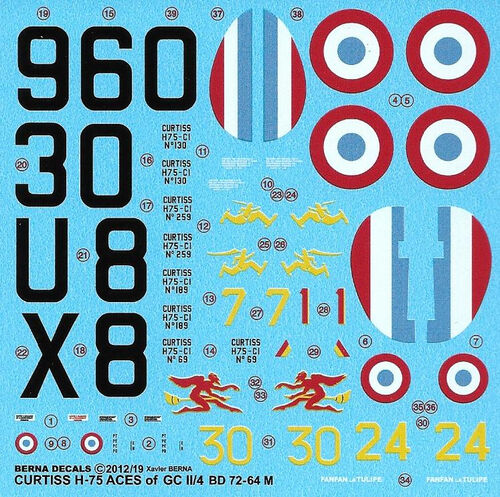 Berna Decals 72064M Curtiss H-75 Hawk (P-36) Aces of GC II/4 Decals